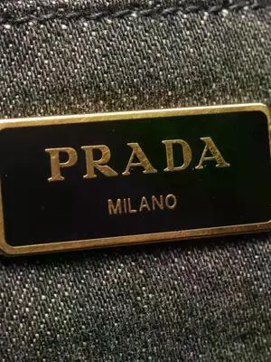 Prada 2013-2026 Denim Canapa Logo Tote Satchel - Black