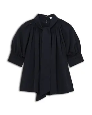 REISS Lerina Tie Neck Short Sleeve Top