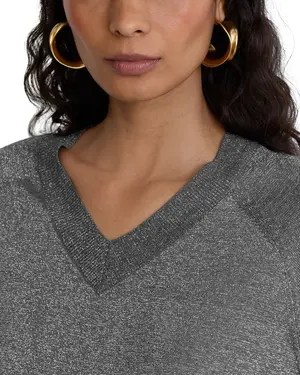 REISS Wool Blend Metallic V Neck Sweater - Silver Gray