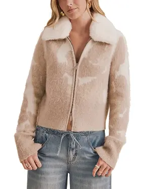 Splendid Lola Faux Fur Collar Cardigan