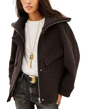 Ba&sh Dani Wool Blend Ribbed Trim Coat