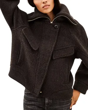 Ba&sh Dani Wool Blend Ribbed Trim Coat