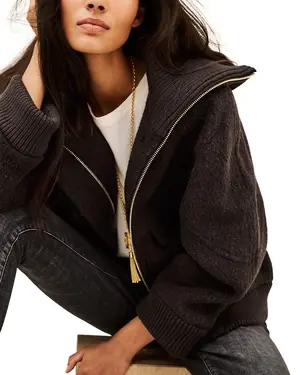 Ba&sh Dani Wool Blend Ribbed Trim Coat