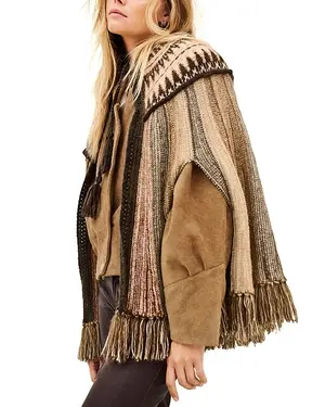 Ba&sh Prato Striped Fringed Poncho - Ebony