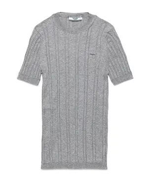 Prada Short Sleeved Ribbed Knit Cotton Sweater