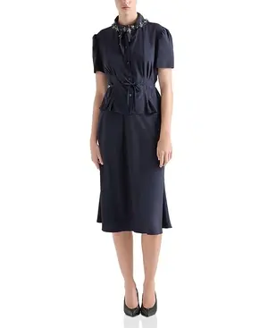 Prada Embroidered Marocain Dress - Blue