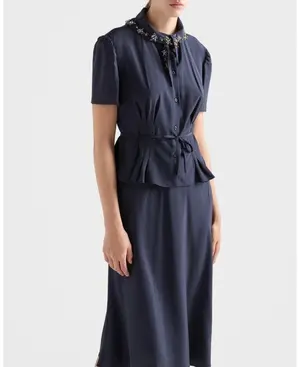 Prada Embroidered Marocain Dress - Blue