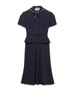 Prada Embroidered Marocain Dress - Blue