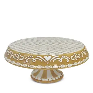 MACKENZIE-CHILDS Check Gingerbread Large Pedestal Platter - Mocha