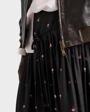 Prada Floral Print Washed Silk Midi-skirt
