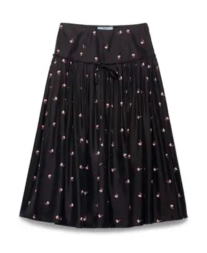 Prada Floral Print Washed Silk Midi-skirt