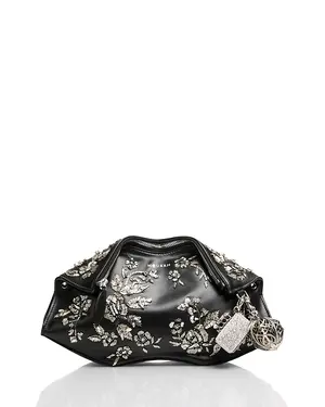 Alexander McQueen Floral Embroidery Leather Shoulder Bag - Date