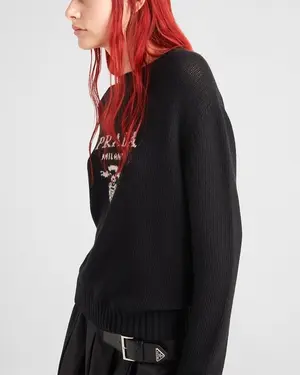 Prada Cashmere And Wool Logo Crew-neck Sweater