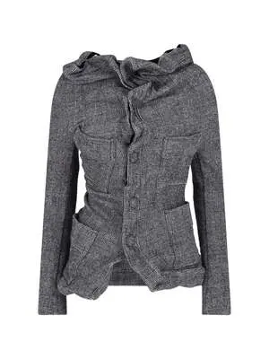 Junya Watanabe Tailored Plaid Jacket With Draped Neckline - Grey