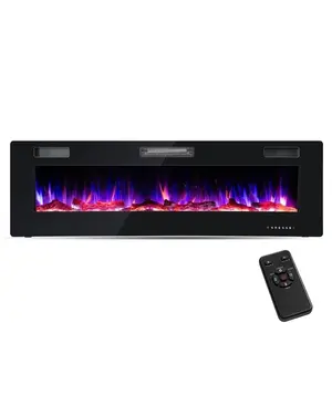 ECOOSO Ultra Thin Electric Fireplace With Heat Settings - Black
