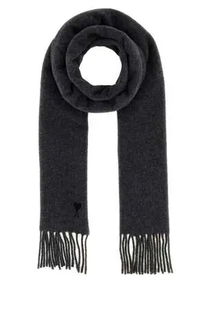 AMI Paris Charcoal Wool Scarf - Gray