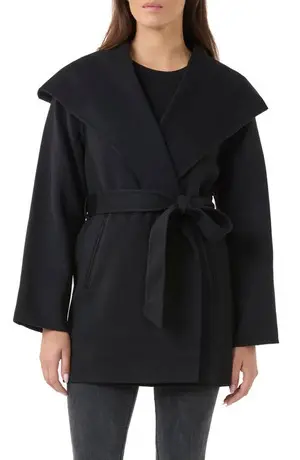 Sofia Cashmere Hooded Belted Wool & Cashmere Coat - Black