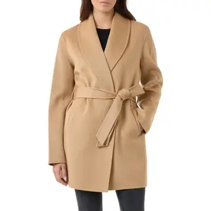Sofia Cashmere Wool & Cashmere Blend Wrap Coat - Camel
