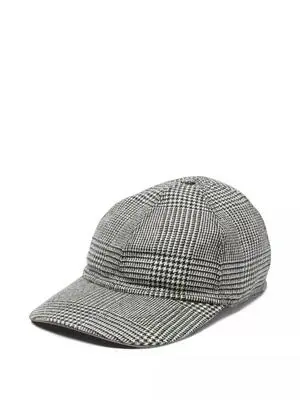 Canali Prince Of Wales-check Wool Baseball Cap - Grey