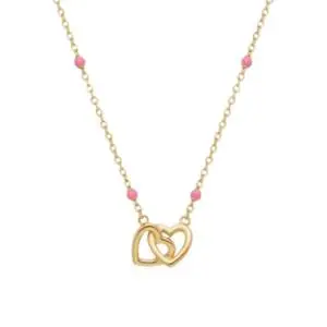 Argento Vivo Pink Enamel Interlocking Heart Necklace