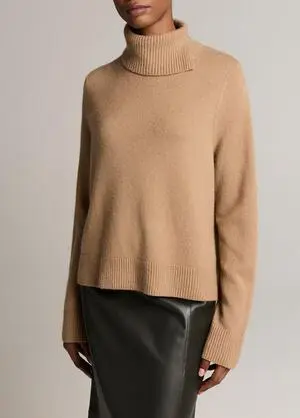 Vince Wool-cashmere Side-slit Turtleneck Sweater - Camel