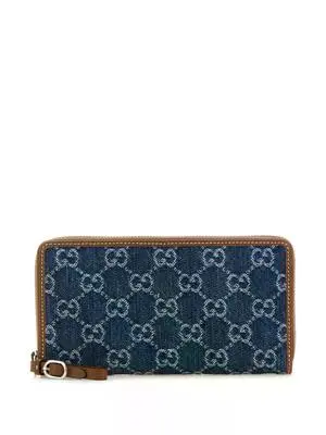 Gucci Embroidered Denim Wallet - Blue