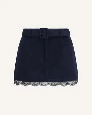 SELF-PORTRAIT Wool Shorts With Lace - Blue