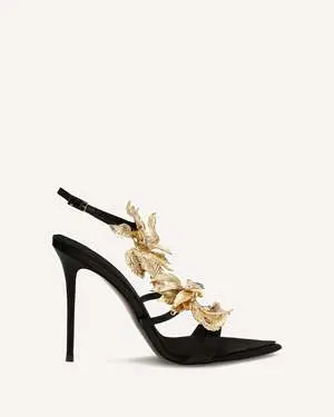 GIUSEPPE ZANOTTI Incanto Silk Satin Sandals With Foliage Jewel Detail - Black