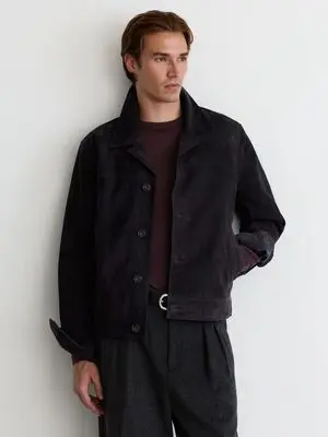 REISS Taylore Suede Revere-collar Jacket - Navy