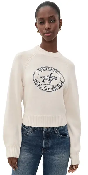 Sporty & Rich Riding Club Knitted Boxy Wool Sweater - Ecru