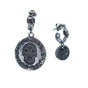 GEM KINGDOM Sugar Skull Coin Earrings - Silver