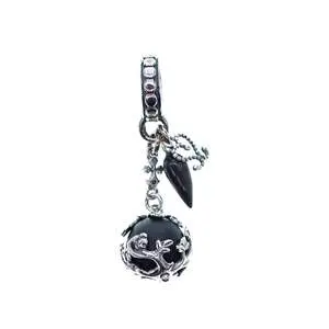 GEM KINGDOM Black Matte Onyx Orb Pendant - Black/silver