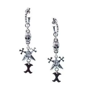 GEM KINGDOM Skull & Cross Earrings - Black/silver