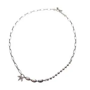 GEM KINGDOM Leaf And Asymmetric Necklace - Silver