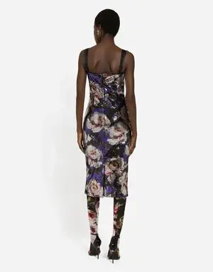 Dolce & Gabbana Dolce Gabbana Peony Printed Sequined Strapless Dress
