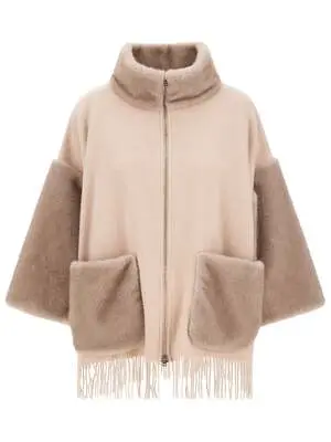 Herno Poncho In Lana, Cashmere E Melange Effetto Visone