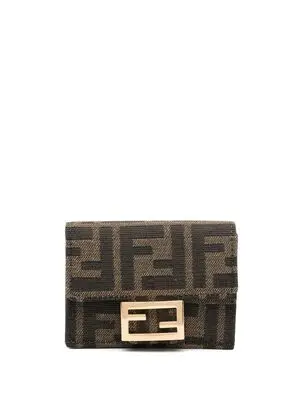 Fendi Baguette Micro Trifold Jacquard Ff Fabric Wallet - Brown