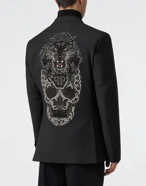 Philipp Plein Wool Regular Fit Blazer Skull Panther