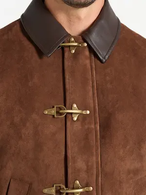 Manière De Voir Nino Clasp Detail Contrast Stitch Suede Jacket - Tan
