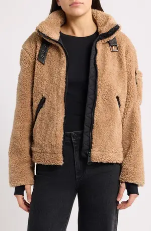 Sam. Denver Faux Fur Jacket With Leather Trim - Camel