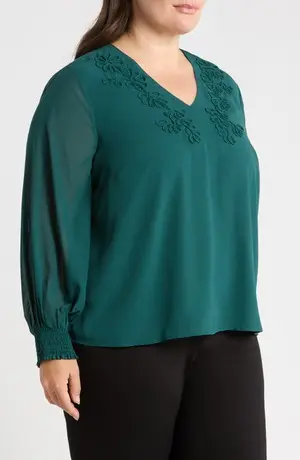 Vince Camuto Soutache Embroidered Gauze Top