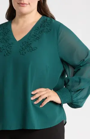 Vince Camuto Soutache Embroidered Gauze Top