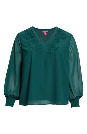 Vince Camuto Soutache Embroidered Gauze Top