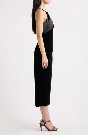 Eliza J Satin & Velvet Cocktail Midi Dress