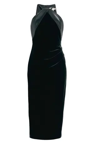 Eliza J Satin & Velvet Cocktail Midi Dress