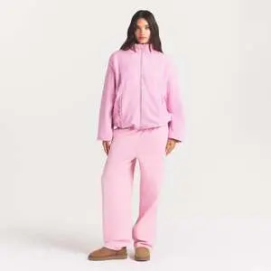 SKIMS Mock Neck Zip Up Jacket Bubble Gum | Pink | | Outdoor Fleece