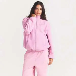 SKIMS Mock Neck Zip Up Jacket Bubble Gum | Pink | | Outdoor Fleece