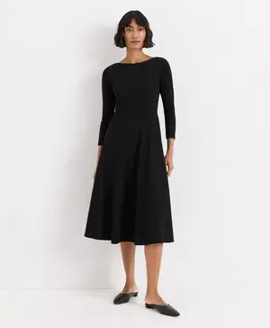 PACT Fit & Flare Three Quarter Sleeve Ballet Dress Made With Organic Cotton - Black