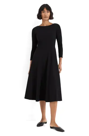 PACT Fit & Flare Three Quarter Sleeve Ballet Dress Made With Organic Cotton - Black
