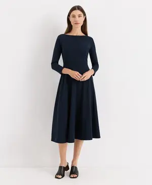 PACT Fit & Flare Three Quarter Sleeve Ballet Dress Made With Organic Cotton - Navy